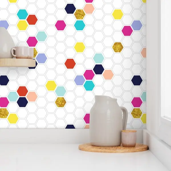 Spoonflower Geometry Geometric Honeycomb Sparkle Beehive Custom Removable Wallpaper