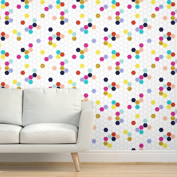 Spoonflower Geometry Geometric Honeycomb Sparkle Beehive Custom Removable Wallpaper
