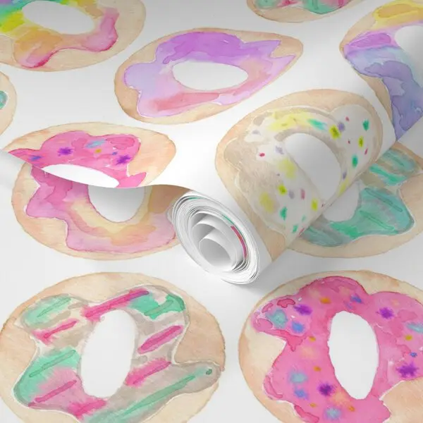 Spoonflower Sweets Dessert Donut Erin Anne Traditional Wallpaper - White,brown,pink