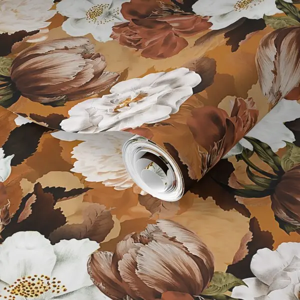 Spoonflower Shabby Chic Summer Flowers Vintage Roses Spring Custom Removable Wallpaper - Brown,gray,black