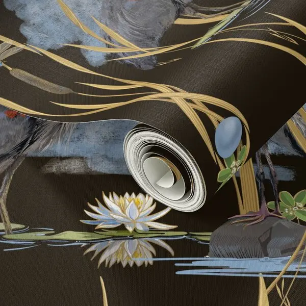 Spoonflower Birds Elegant Art Nouveau Classic Dragonflies Traditional Wallpaper - Beige,black,blue