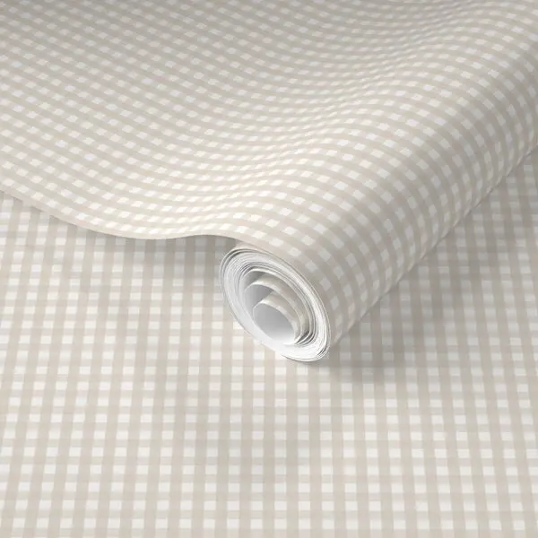 Spoonflower Gingham Check Tan Sand Picnic Beige Custom Removable Wallpaper - Tan,beige,gray