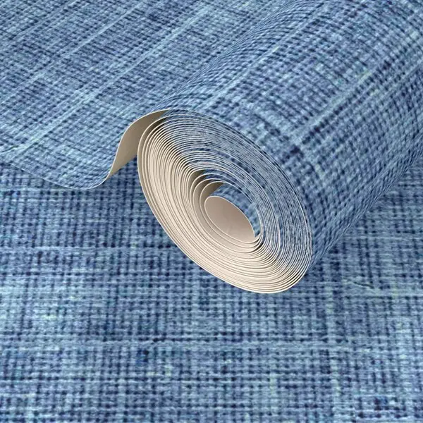 Spoonflower Classic Blue Linen Textured Style 100% Natural Sisal Grasscloth Wallcovering - Blue,indigo,pink