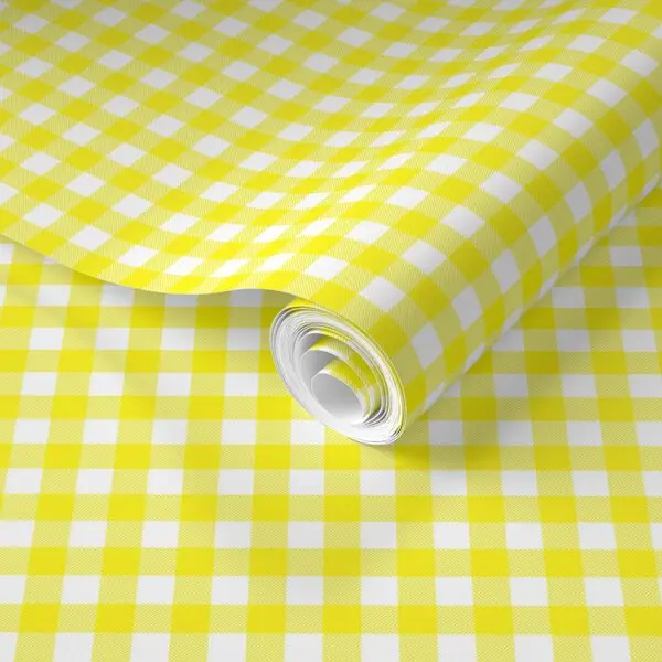 Spoonflower White Yellow Plaid Gingham Rainbowgingham Traditional Wallpaper - Yellow,white