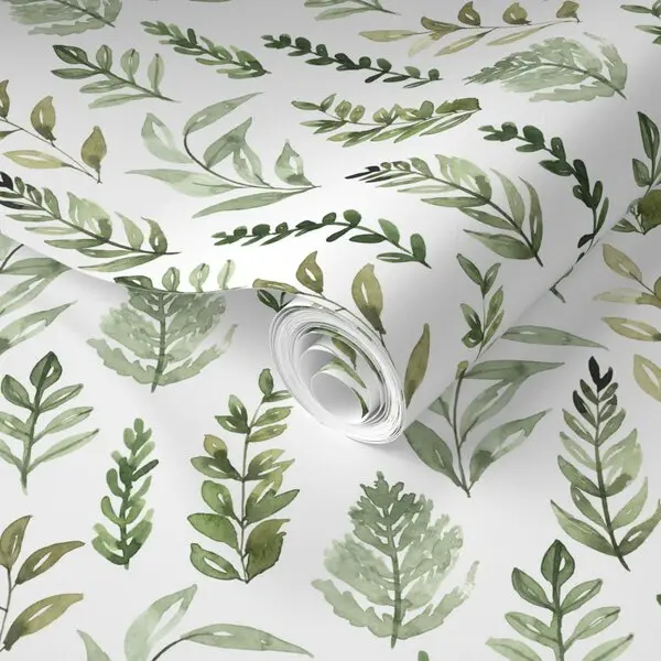 Spoonflower Leaves Nature Leaf Plant Spring Summer Custom Pre-pasted Wallpaper - Green