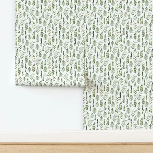 Spoonflower Leaves Nature Leaf Plant Spring Summer Custom Pre-pasted Wallpaper