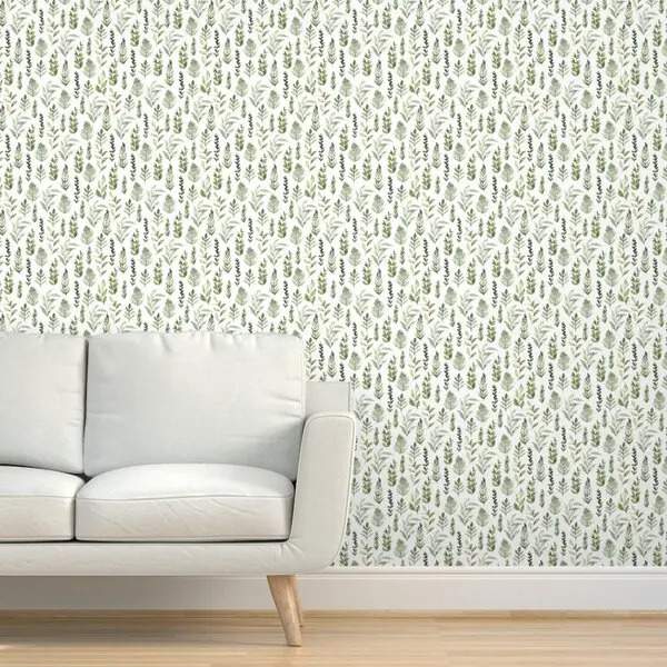 Spoonflower Leaves Nature Leaf Plant Spring Summer Custom Pre-pasted Wallpaper