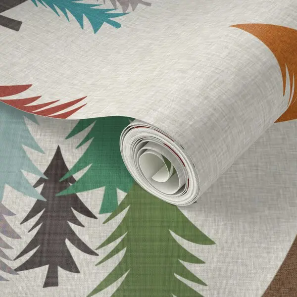 Spoonflower Forest Trees Mountains Adventure Fall Color Traditional Wallpaper - Gray,green