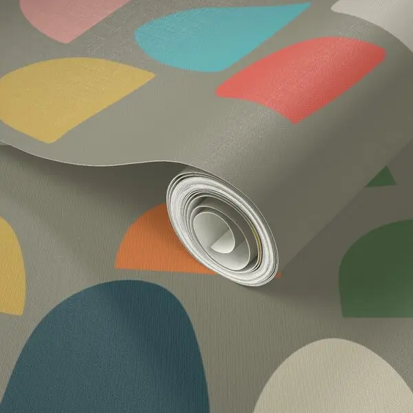 Spoonflower Pink Green Yellow Orange Turquoise Gumdrops Custom Pre-pasted Wallpaper - Gray,orange,brown