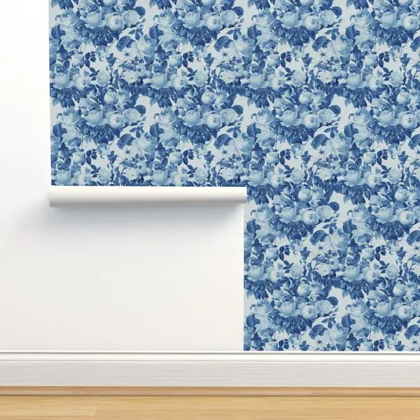 Spoonflower Classic Floral Large Pattern 100% Natural Sisal Grasscloth Wallcovering
