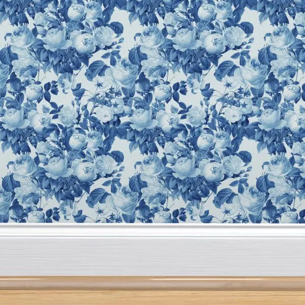 Spoonflower Classic Floral Large Pattern 100% Natural Sisal Grasscloth Wallcovering