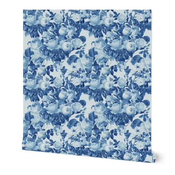 Spoonflower Classic Floral Large Pattern 100% Natural Sisal Grasscloth Wallcovering