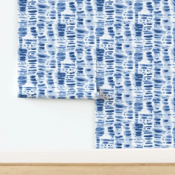 Spoonflower Modern Dots Stripes Watercolor Shibori Dye Custom Pre-pasted Wallpaper