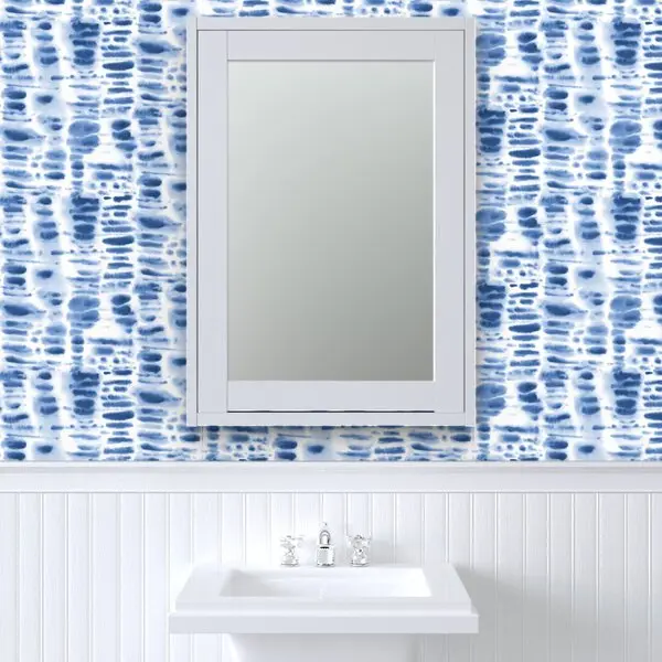 Spoonflower Modern Dots Stripes Watercolor Shibori Dye Custom Pre-pasted Wallpaper