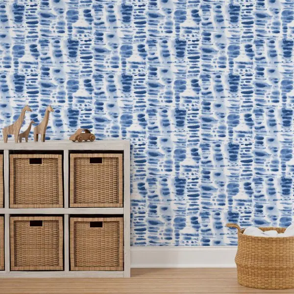 Spoonflower Modern Dots Stripes Watercolor Shibori Dye Custom Pre-pasted Wallpaper