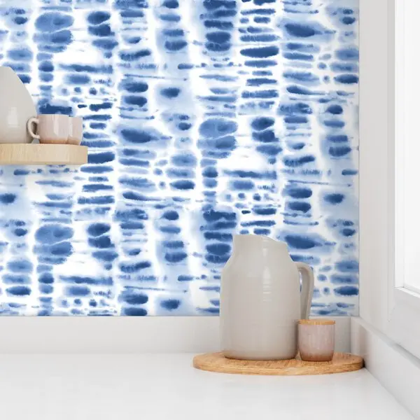 Spoonflower Modern Dots Stripes Watercolor Shibori Dye Custom Pre-pasted Wallpaper