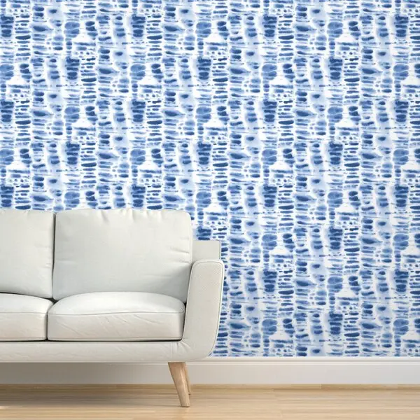 Spoonflower Modern Dots Stripes Watercolor Shibori Dye Custom Pre-pasted Wallpaper