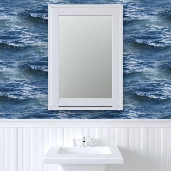 Spoonflower Ocean Water Sea Waves Nautical Aquatic Custom Pre-pasted Wallpaper