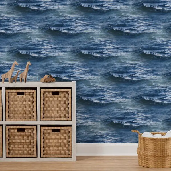 Spoonflower Ocean Water Sea Waves Nautical Aquatic Custom Pre-pasted Wallpaper