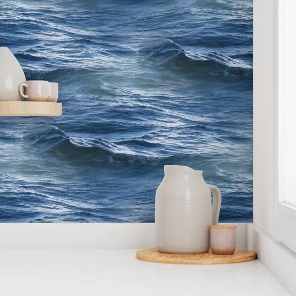 Spoonflower Ocean Water Sea Waves Nautical Aquatic Custom Pre-pasted Wallpaper