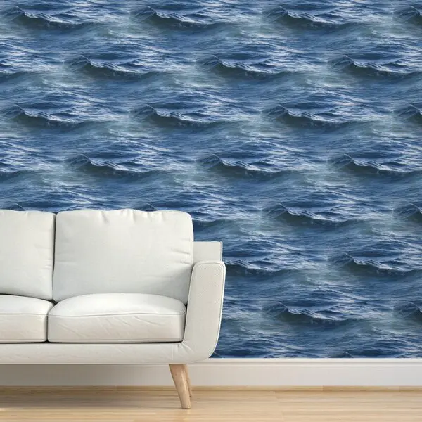 Spoonflower Ocean Water Sea Waves Nautical Aquatic Custom Pre-pasted Wallpaper
