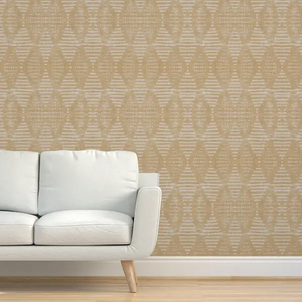 Spoonflower Kufi Sand Full 100% Natural Sisal Grasscloth Wallcovering - Beige,orange