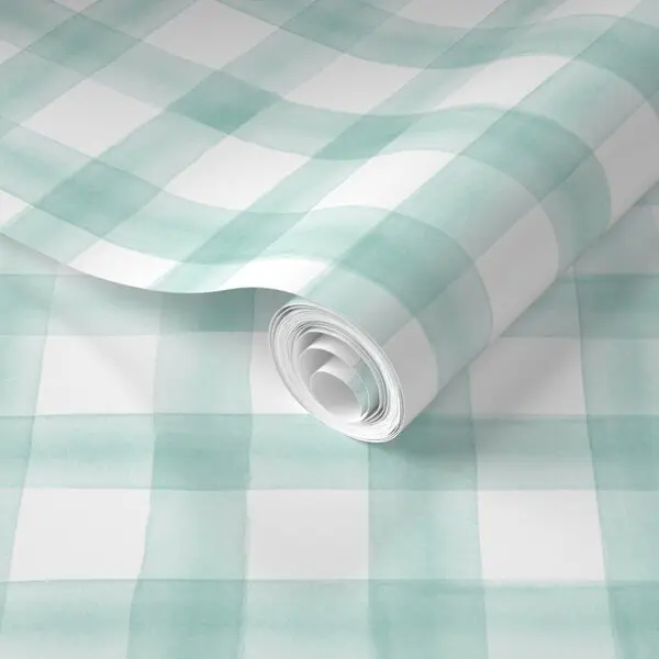 Spoonflower Watercolor Plaid Spring Modern Mint Trendy Traditional Wallpaper - Green,white,mint