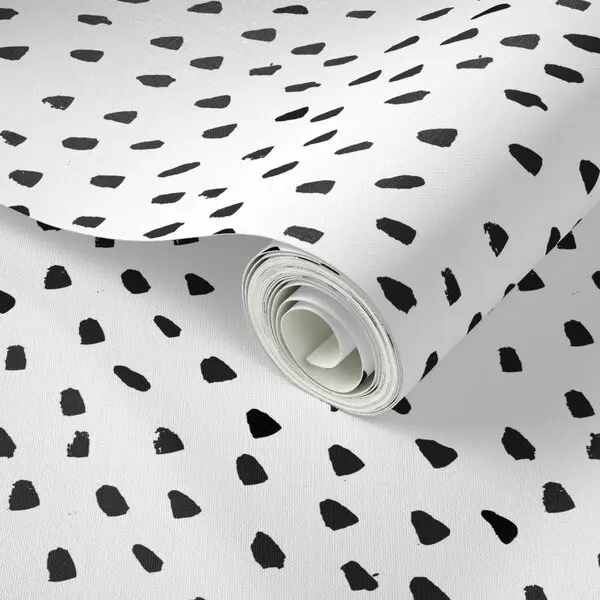 Spoonflower Painted Black Dots White Spots Painterly Modern Custom Removable Wallpaper - Black,white,gray