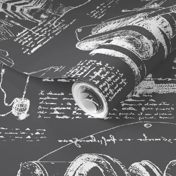 Spoonflower Science Italian Renaissance Charcoal Dark Grey Custom Removable Wallpaper - Gray
