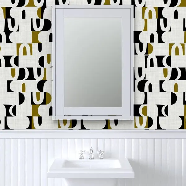 Spoonflower Modern Abstract Bauhaus Neutral Mid Mod 100% Natural Sisal Grasscloth Wallcovering