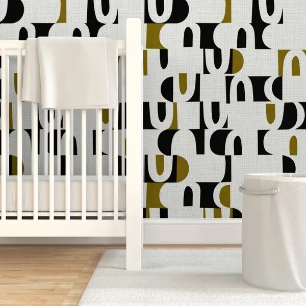 Spoonflower Modern Abstract Bauhaus Neutral Mid Mod 100% Natural Sisal Grasscloth Wallcovering