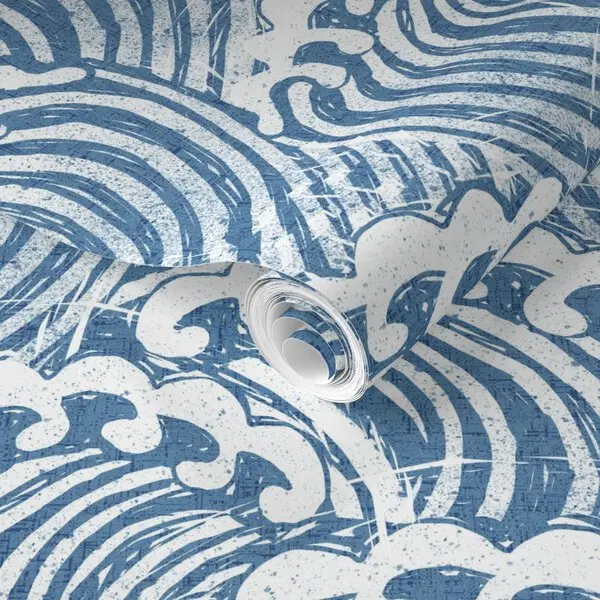 Spoonflower Light Block Printed Waves Custom Pre-pasted Wallpaper