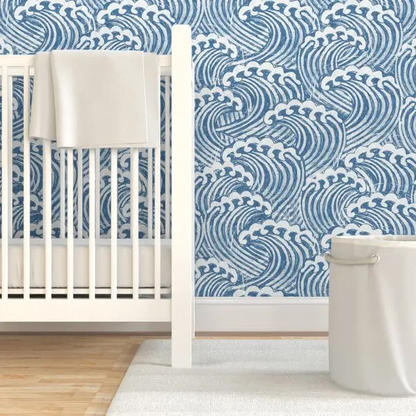 Spoonflower Light Block Printed Waves Custom Pre-pasted Wallpaper