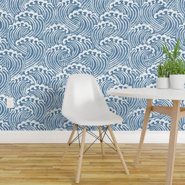 Spoonflower Light Block Printed Waves Custom Pre-pasted Wallpaper
