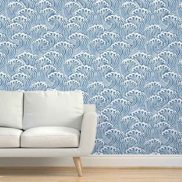 Spoonflower Light Block Printed Waves Custom Pre-pasted Wallpaper