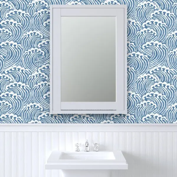 Spoonflower Light Block Printed Waves Custom Pre-pasted Wallpaper