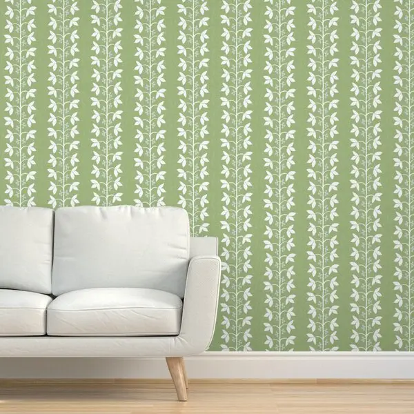 Spoonflower Botanical Stripe Grass Simple Traditional Custom Removable Wallpaper