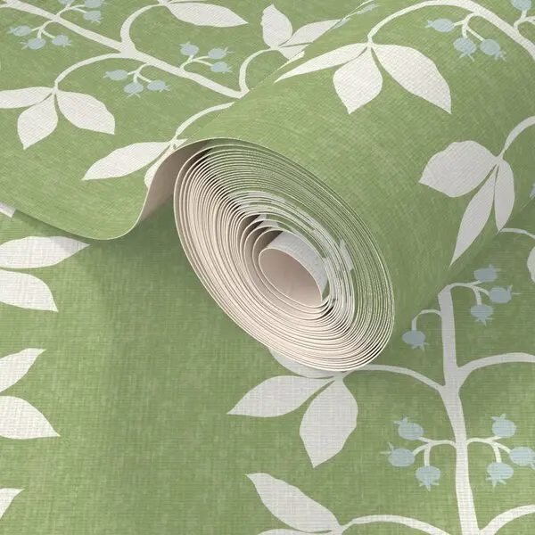 Spoonflower Botanical Stripe Grass Simple Traditional Custom Removable Wallpaper - Green