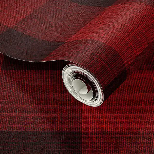 Spoonflower Plaid Red Gingham Check Hunting Buffalo Adventure Traditional Wallpaper - Red,black