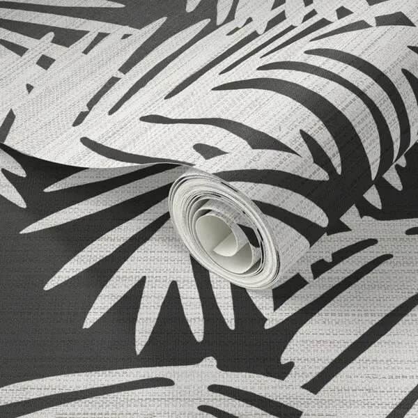Spoonflower Tropical Palm Leaves A273 Custom Removable Wallpaper - Black,gray