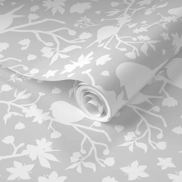 Spoonflower Illustration Drawing Spring Summer Garden Custom Pre-pasted Wallpaper - White,gray