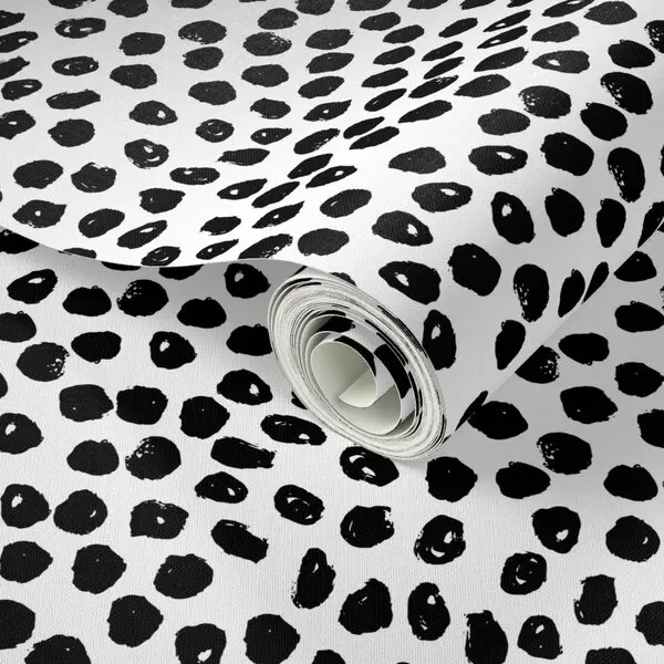 Spoonflower Dots Black And White Dot Bw Nursery Painted Custom Pre-pasted Wallpaper - Black,white,gray