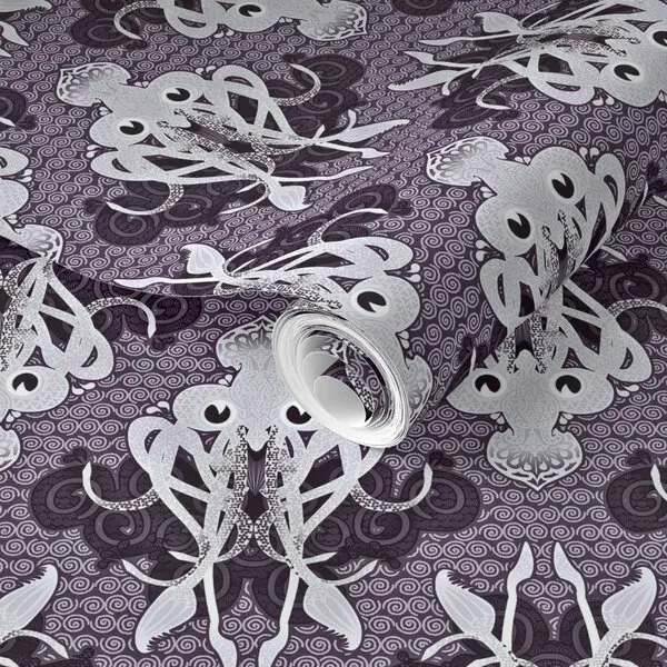 Spoonflower The Squid Majestic In Ink Custom Removable Wallpaper - Purple