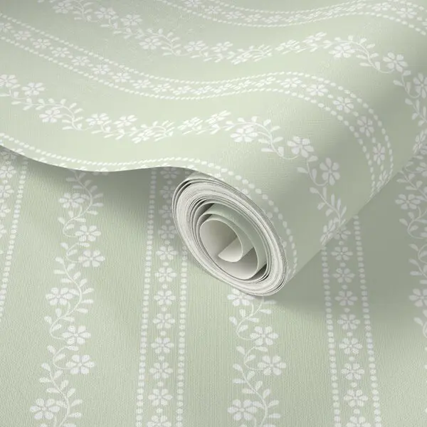 Spoonflower Flowers Floral Stripes Spring Summer Swedish Traditional Wallpaper - Green