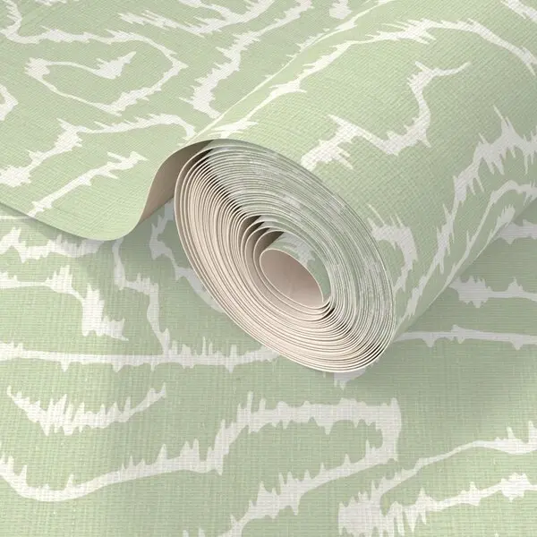 Spoonflower Large Heatwave Celadon And White 100% Natural Sisal Grasscloth Wallcovering - Green,white