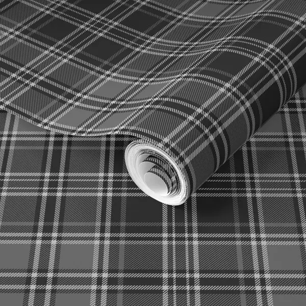 Spoonflower Gray Tartan Plaid Scottish Checked Traditional Wallpaper - Black,white,gray