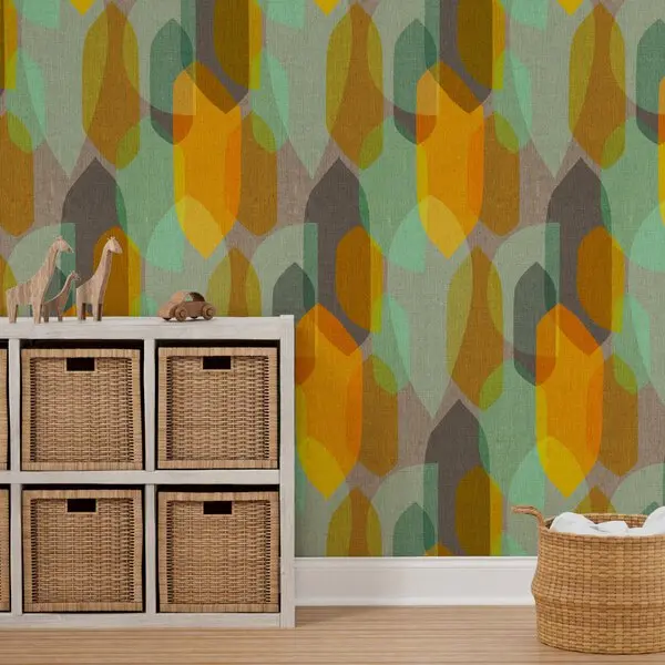 Spoonflower Mid Century Colour Mint Modern 1950s Abstract Custom Pre-pasted Wallpaper - Gold