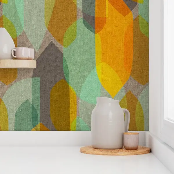Spoonflower Mid Century Colour Mint Modern 1950s Abstract Custom Pre-pasted Wallpaper - Gold