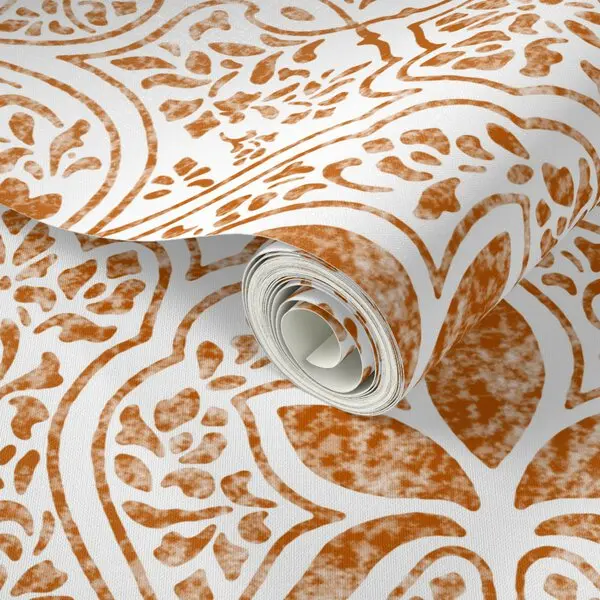Spoonflower Pumpkin White Orange Burnt Custom Pre-pasted Wallpaper - Orange,white,gray
