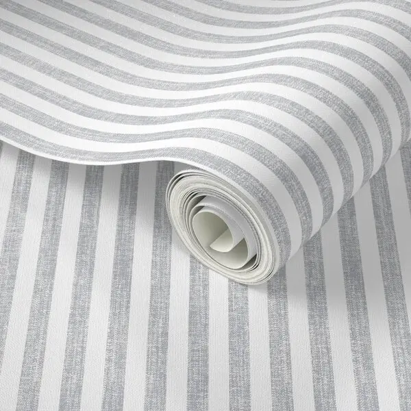 Spoonflower Monochromatic Textured Baby Light Grey Stripe Traditional Wallpaper - Gray,blue